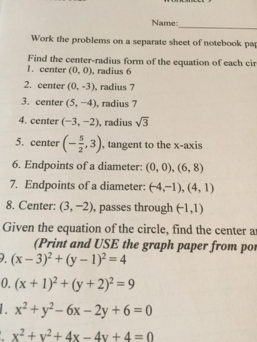 Solved Find the center-radius form of the equation of each | Chegg.com