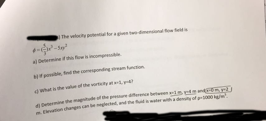 Solved ) The velocity potential for a given two-dimensional | Chegg.com