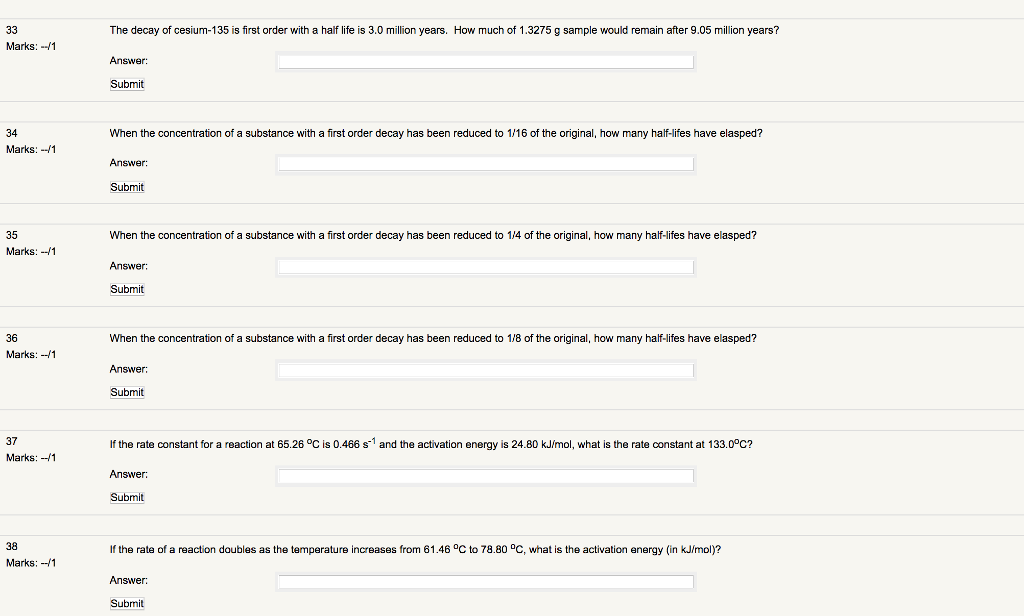 Solved The decay of cesium-135 is first order with a half | Chegg.com