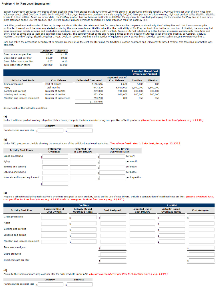 Solved Problem 4-4A (Part Level Submission) Benton | Chegg.com