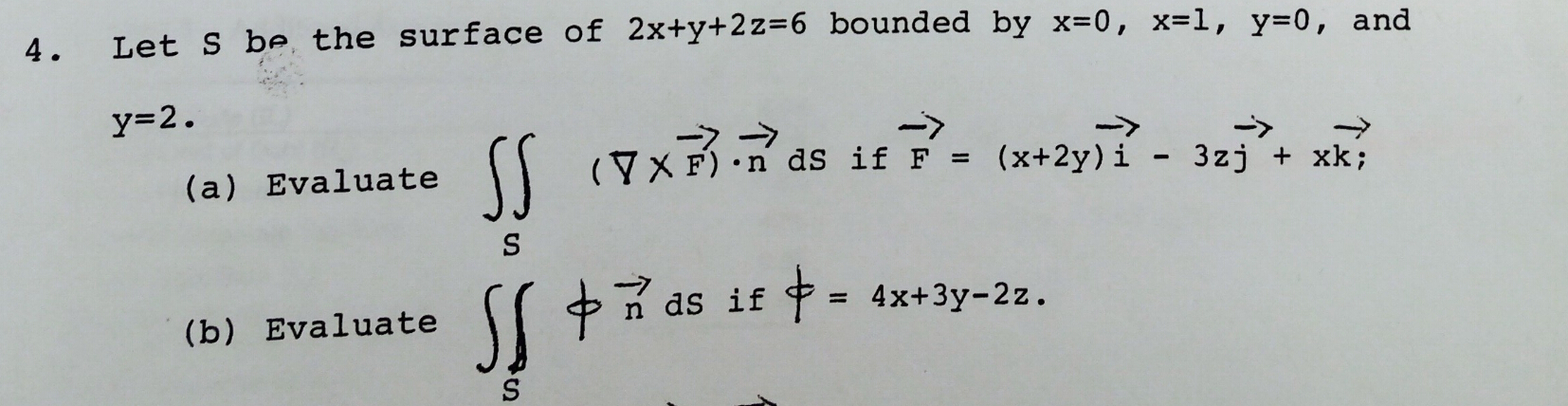 Solved 4. Let S be the surface of 2x+y+2z=6 bounded by x=0, | Chegg.com