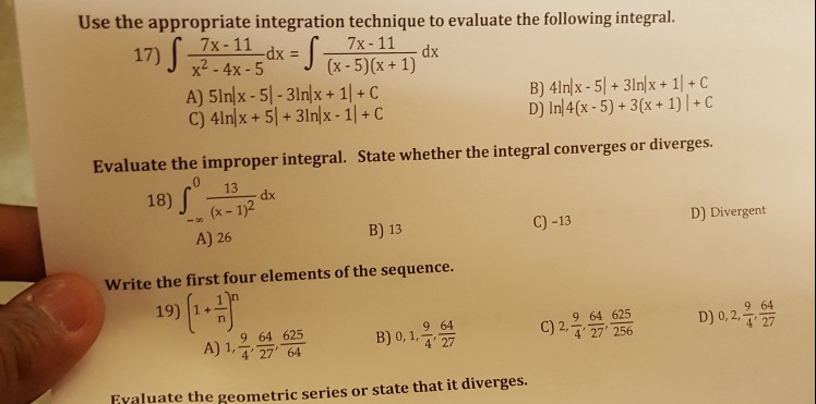 Solved Use the appropriate integration technique to evaluate | Chegg.com