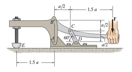 Solved A force, F, is applied to the toggle clamp at the | Chegg.com