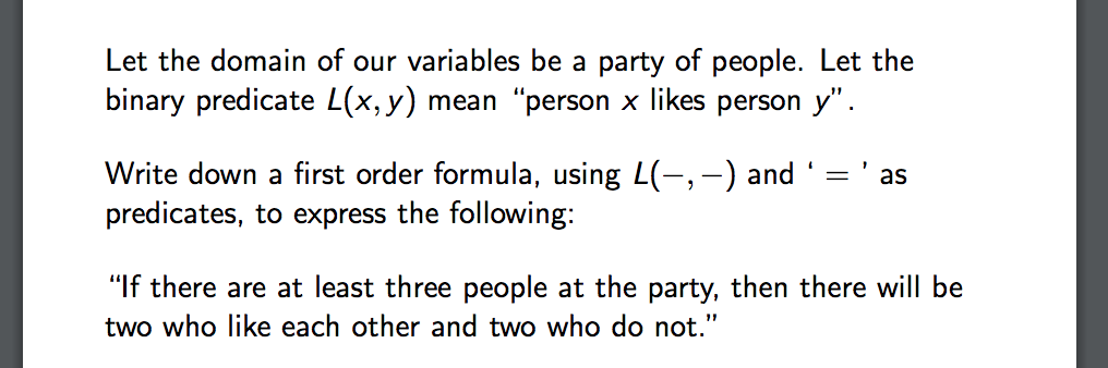 Solved Let the domain of our variables be a party of people. | Chegg.com