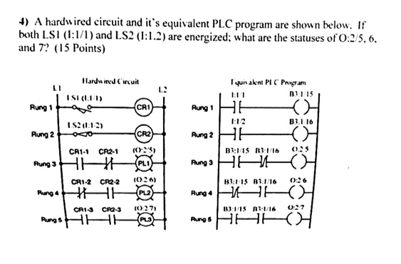 Solved 4) A hardwired circuit and t's equivalent PLC program | Chegg.com