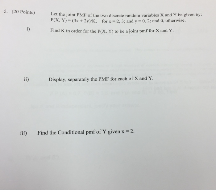 Solved Let the joint PMF of the two discrete random | Chegg.com