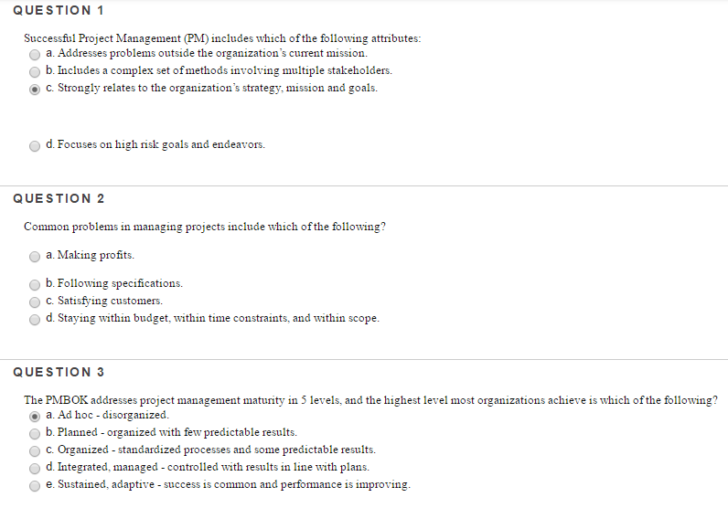 Solved QUESTION 1 Successful Project Management (PM) | Chegg.com