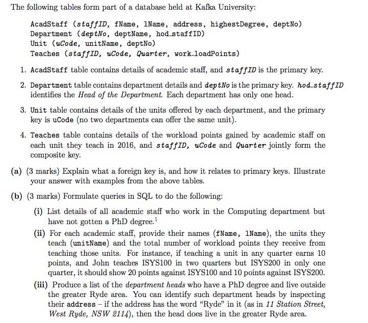 Solved The Following Tables Form Part Of A Database Held At 