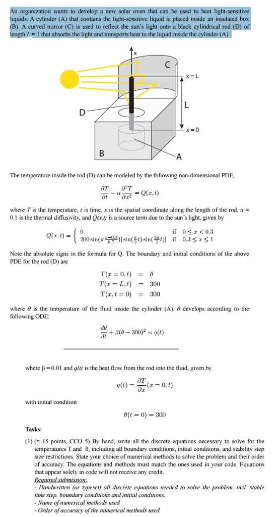 An organization wants to develop a new solar oven | Chegg.com