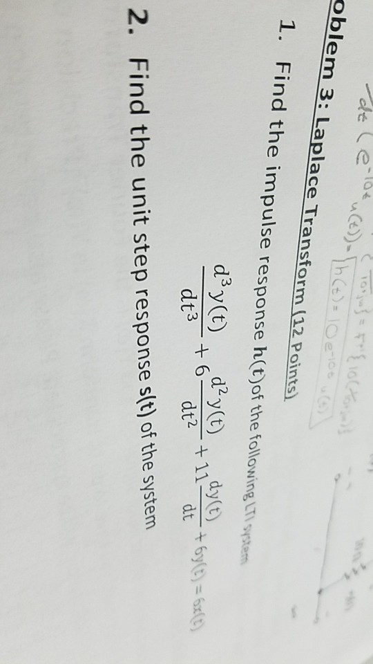 Solved em 3: Laplace Transform (12 Points) Find the impulse | Chegg.com