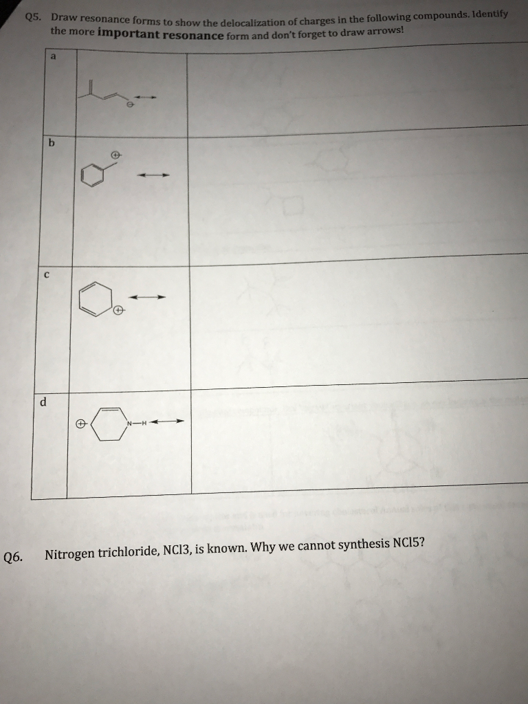 Solved Q5. Draw resonance forms the more important resonance | Chegg.com