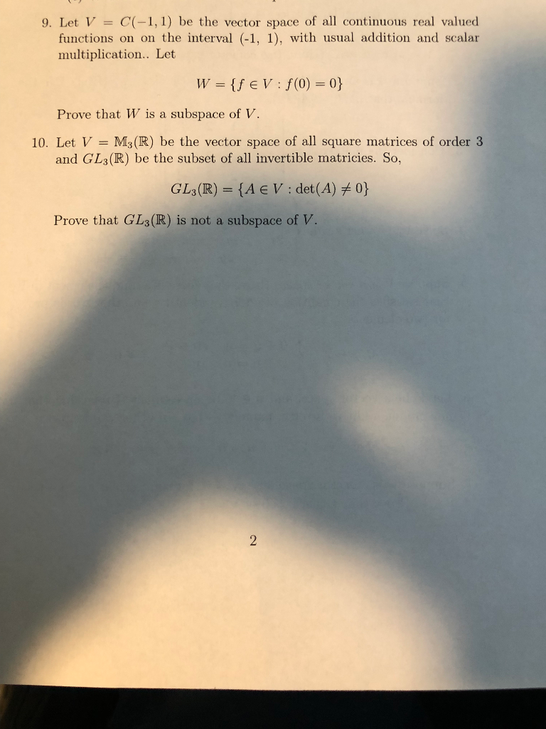 Solved 9. Let V C(-1, 1) be the vector space of all | Chegg.com