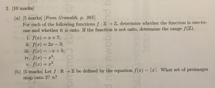 Solved For each of the following functions f: Z rightarrow | Chegg.com