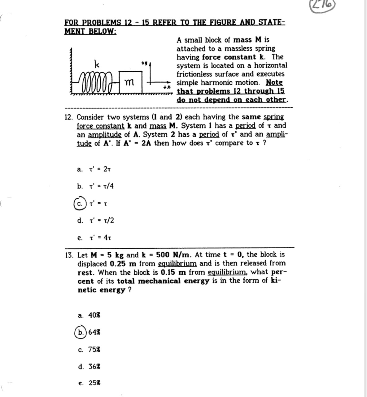 Solved A Small Block Of Mass M Is Attached To A Massless