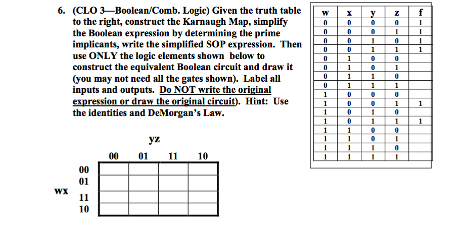 Solved 6. (CLO 3-Boolean/Comb. Logic) Given the truth | Chegg.com