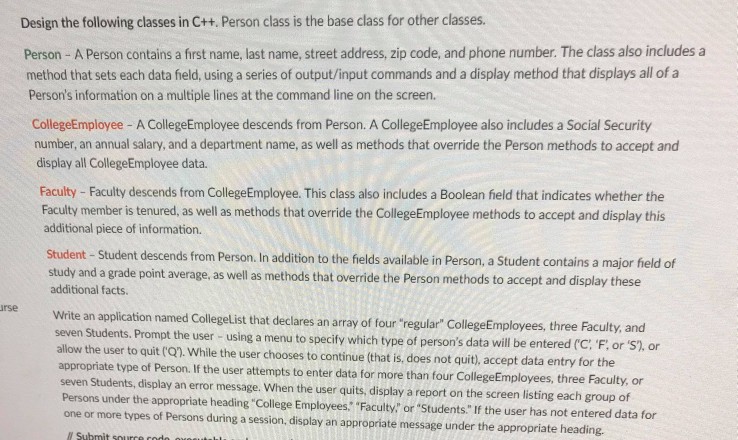 Solved Design the following classes in Ctt. Person class is | Chegg.com