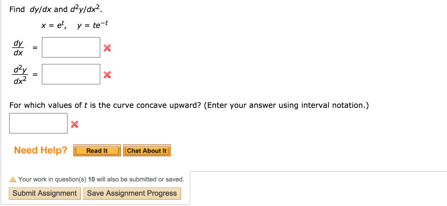 Solved Find dy/dx and d2y/dx2. x = et, y = te-t dy dx dx2 | Chegg.com