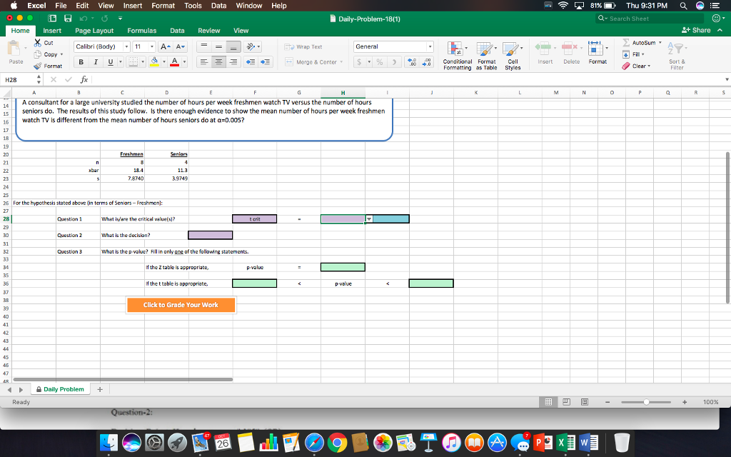 Solved Excel File Edit View Insert Format Tools Data Window | Chegg.com