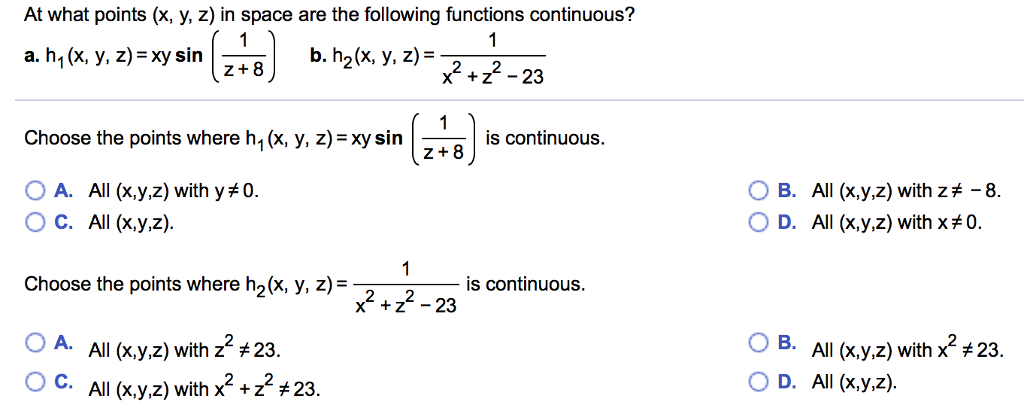Solved At what points (x, y, z) in space are the following | Chegg.com