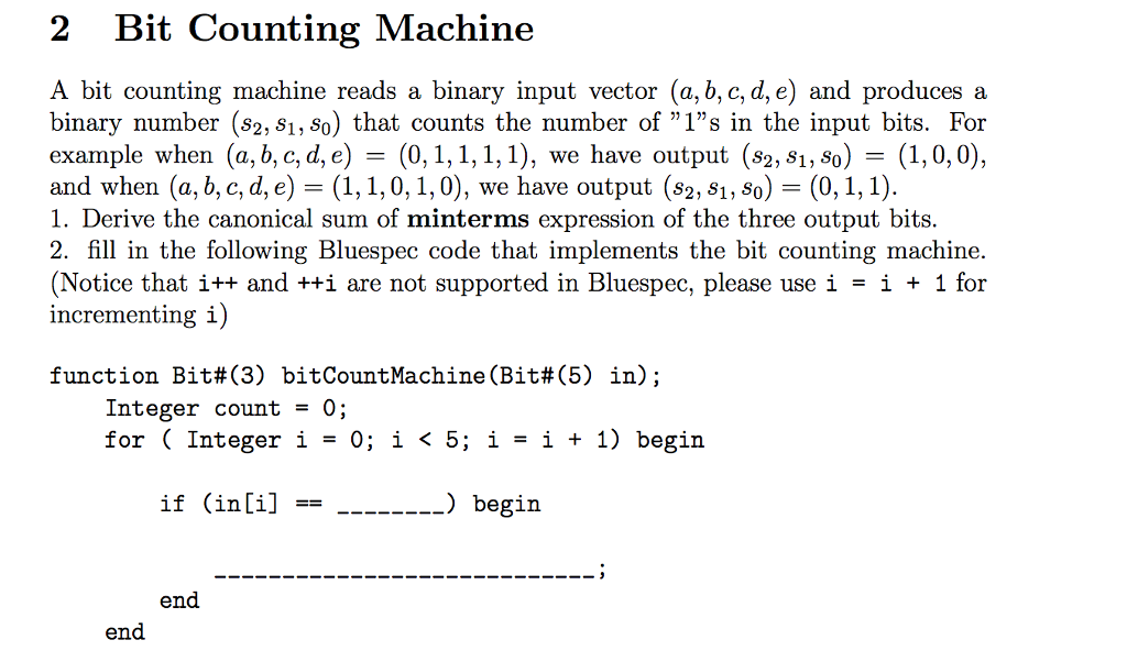 A bit counting machine reads a binary input vector | Chegg.com