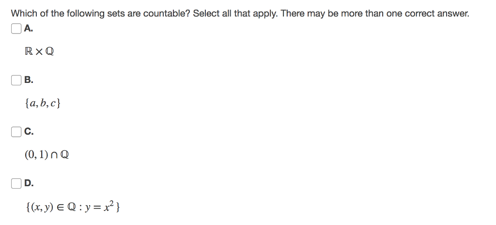 Solved Which of the following sets are countable? Select all | Chegg.com