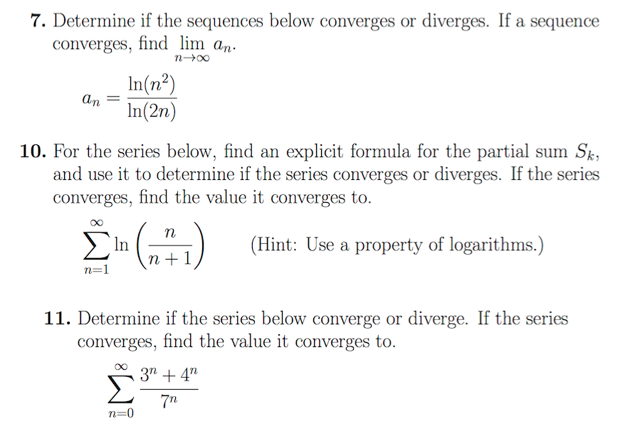 Solved Determine if the sequences below converges or | Chegg.com
