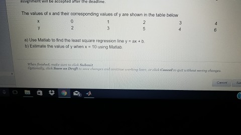 Solved The values of x and their corresponding values of y | Chegg.com