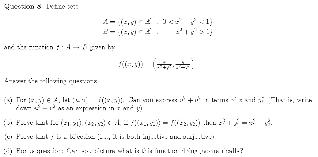 Define sets A = {(x,y) epsilon R^2: 0
