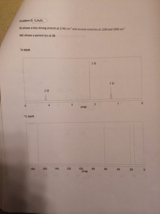 Solved Problem D: C4H8O2 IR shows a key strong at 1740 cm^-4 | Chegg.com