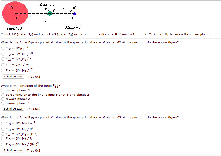 Solved Planet # 1 M2 r"M Planet # 3 Planet # 2 Planet #2 | Chegg.com