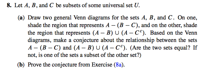 Solved Let A, B, and C be subsets of some universal set U. | Chegg.com