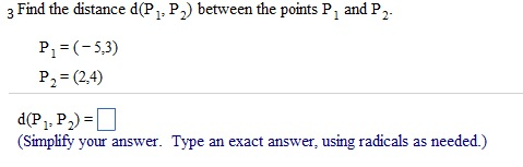Solved Find the distance d(P1, P2) between the points P1 and | Chegg.com