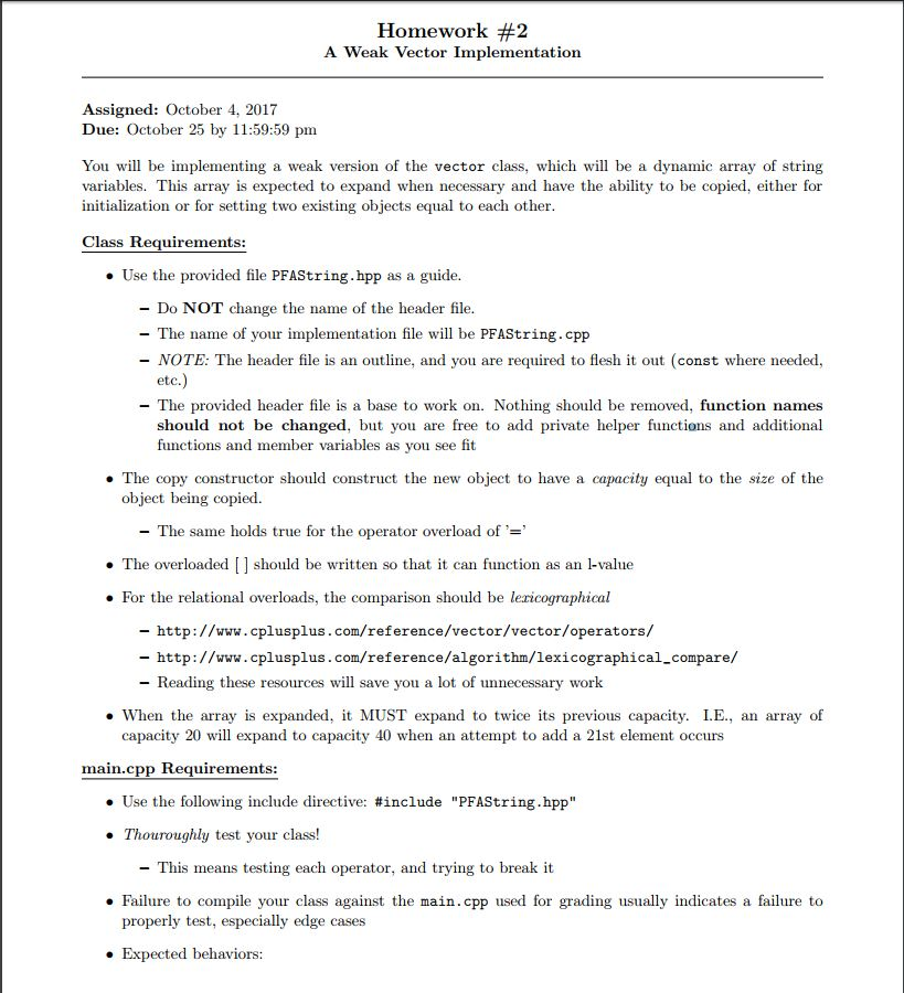 Homework #2 A Weak Vector Implementation Assigned: | Chegg.com