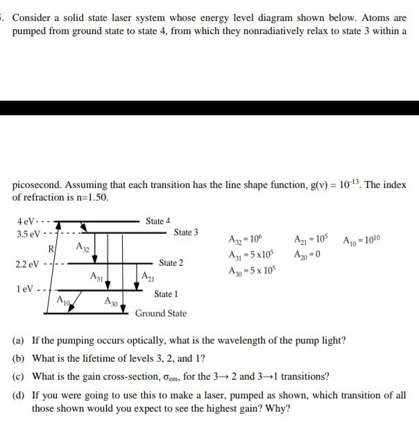 Solved Consider a solid state laser system whose energy | Chegg.com