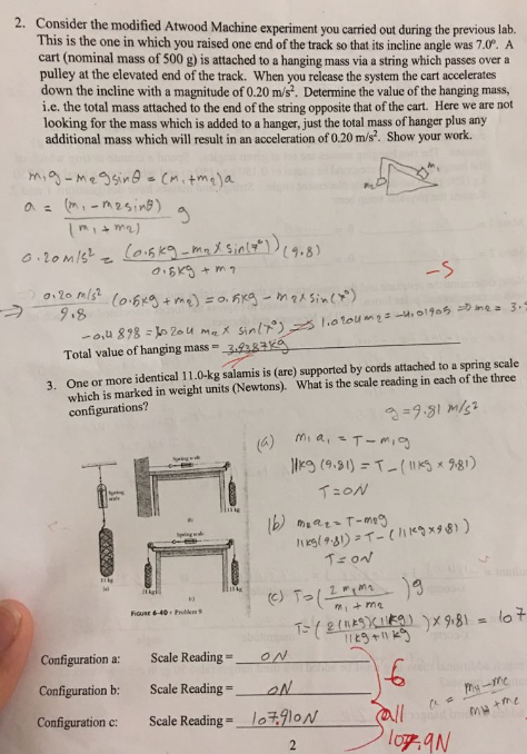 Solved 2. Consider the modified Atwood Machine experiment | Chegg.com
