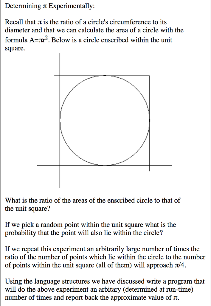 Solved Determining pi Experimentally: Recall that pi is the | Chegg.com