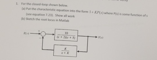 Solved For the closed-loop shown below. (a) Put the | Chegg.com