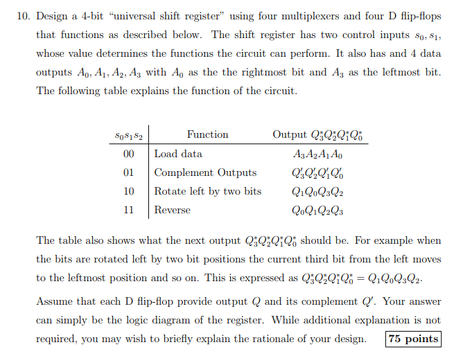 Solved 10. Design a 4-bit "universal shift register" using | Chegg.com