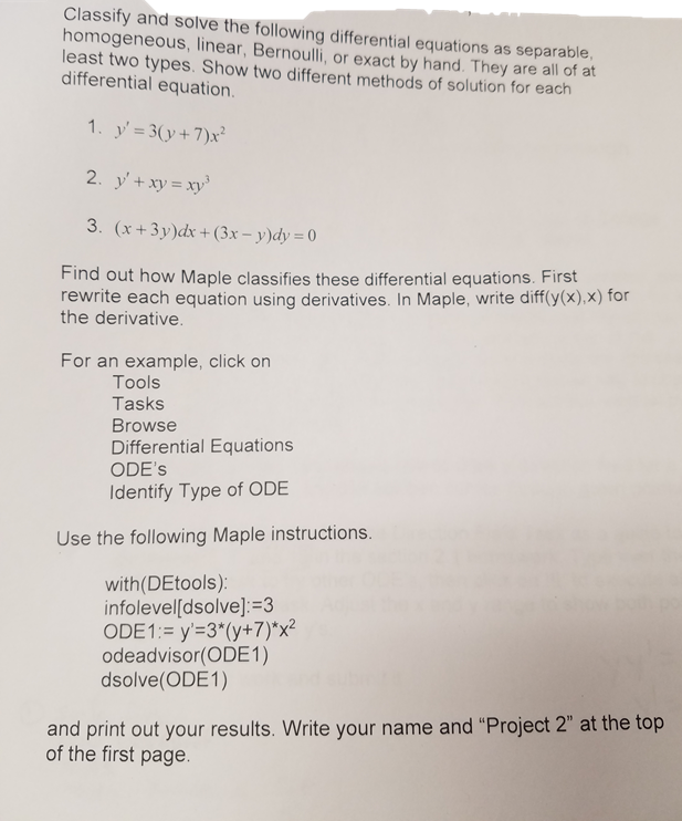 Solved Classify and solve the following differential | Chegg.com