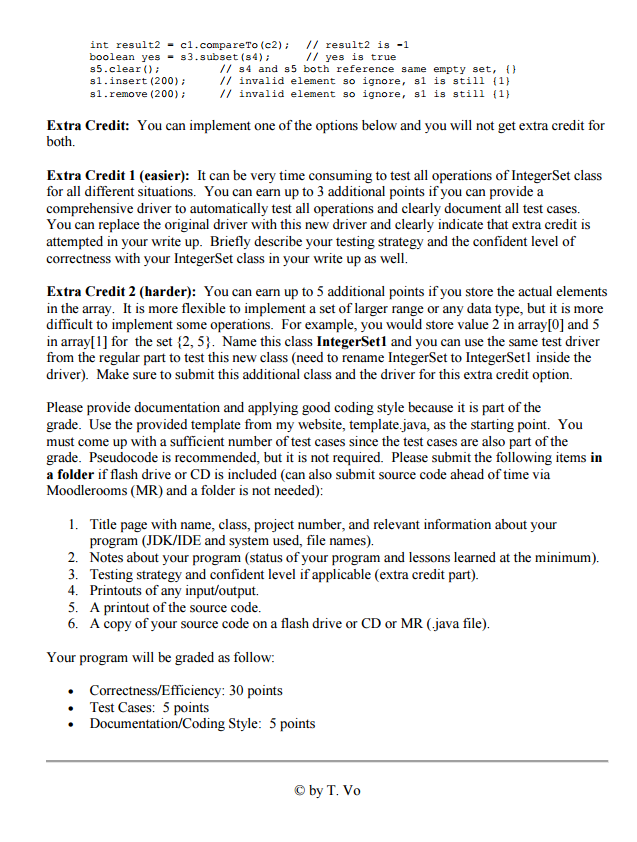 Solved CSCI 145 -- Project 3 (IntegerSet Class) Due Tuesday, | Chegg.com