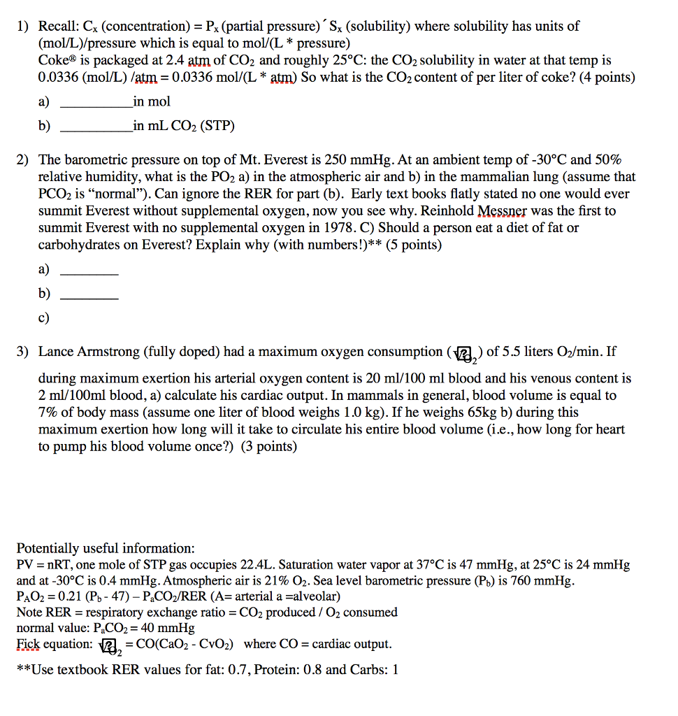 Solved 1) Recall: Cx (concentration) Px (partial pressure) | Chegg.com