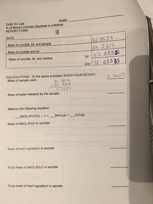 Solved CALCULATIONS: (In the space provided, SHOW YOUR | Chegg.com