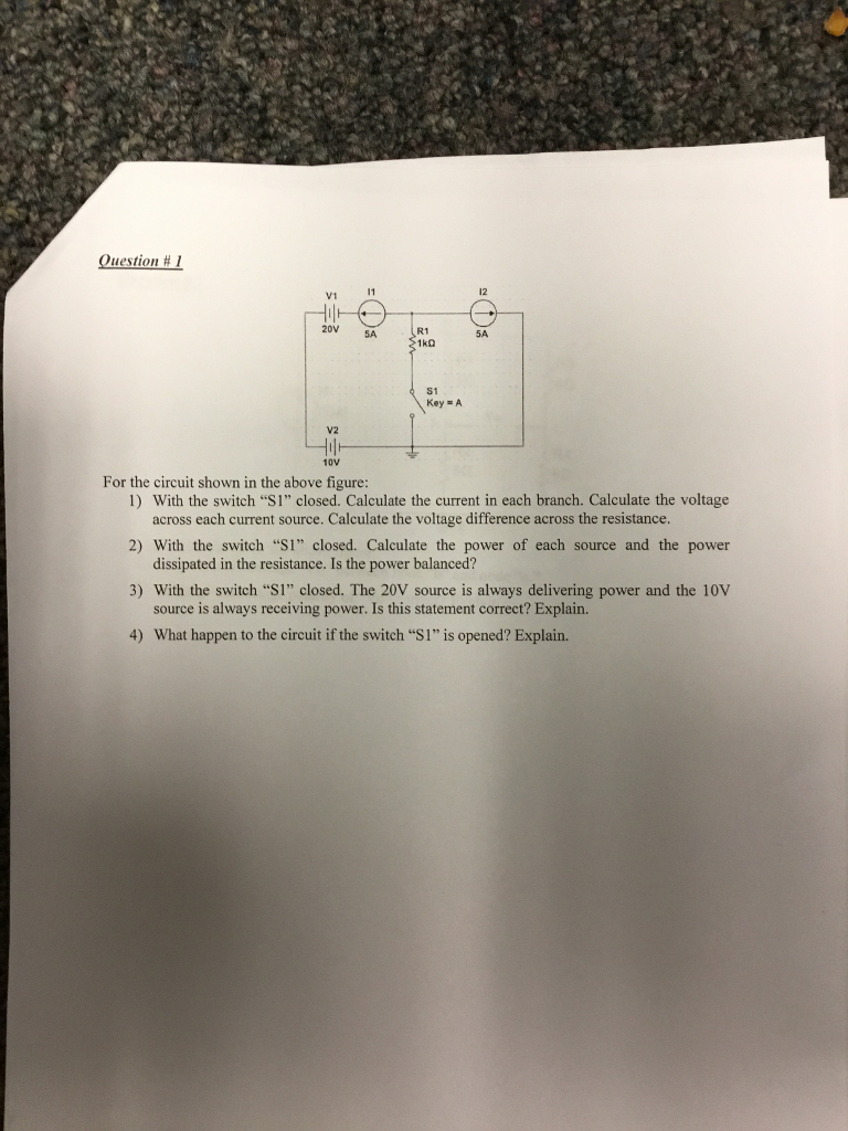 Solved uestion # 12 V1 20V 5A R1 5A Key = A V2 10V For the | Chegg.com
