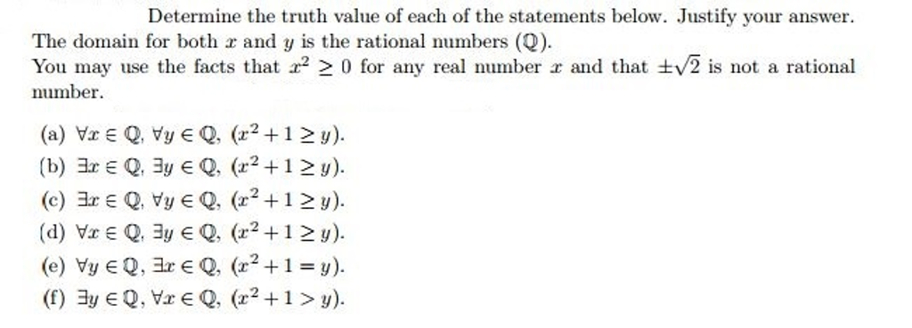 Solved Determine the truth value of each of the statements | Chegg.com Solved Determine the truth value of each of the statements | Chegg.com