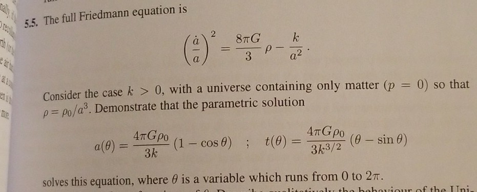 Solved ( 5.5. The full Friedmann equation is 2 Consider the | Chegg.com