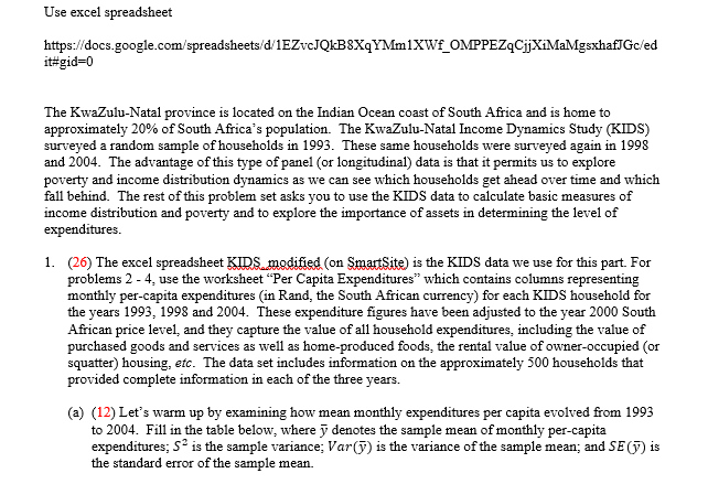 Solved Use excel spreadsheet | Chegg.com