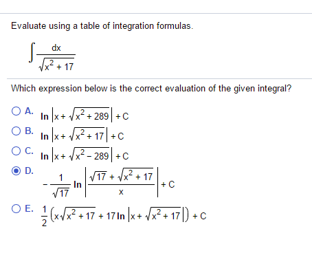 Solved Evaluate using a table of integration formulas. | Chegg.com