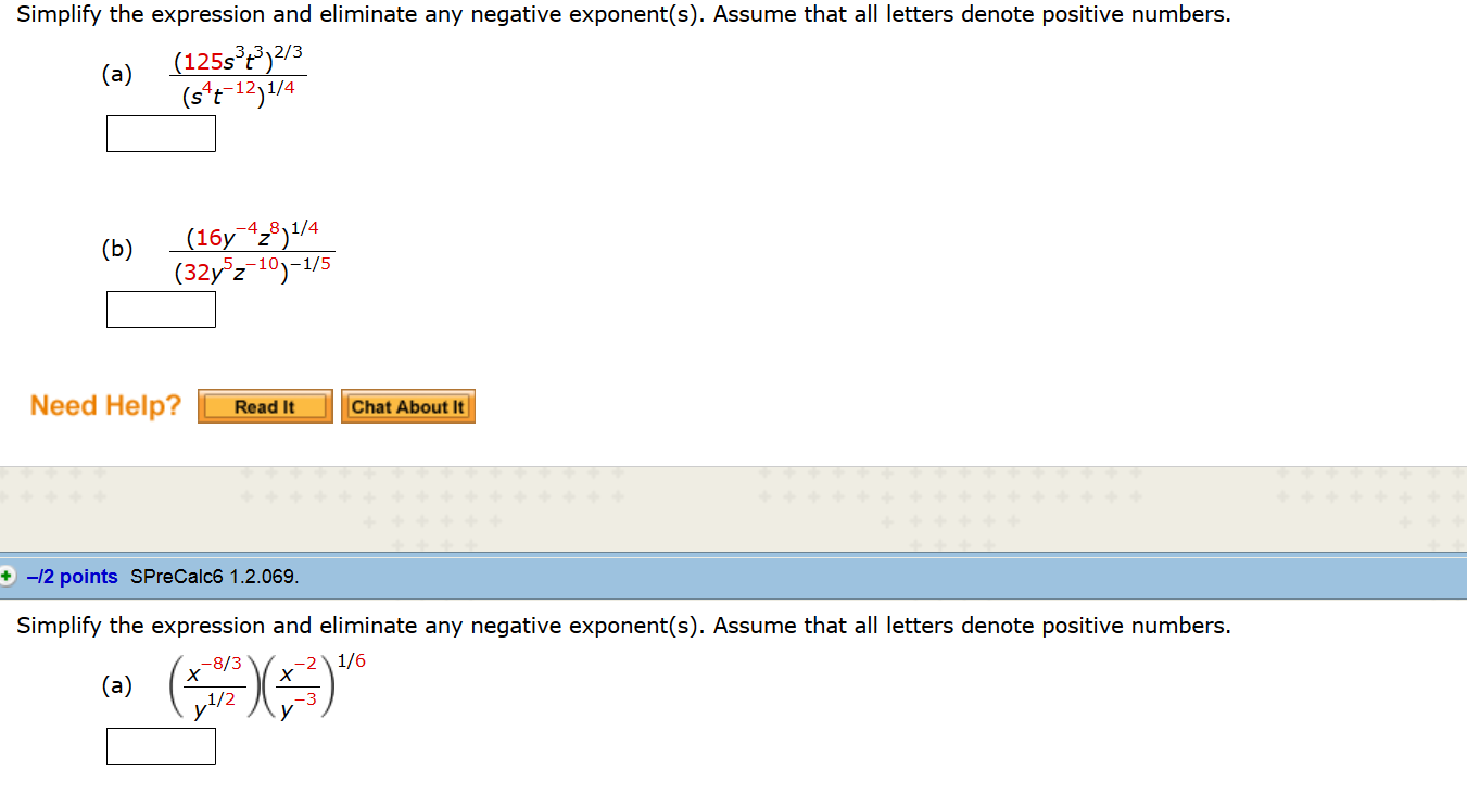 Solved Simplify the expression and eliminate any negative | Chegg.com