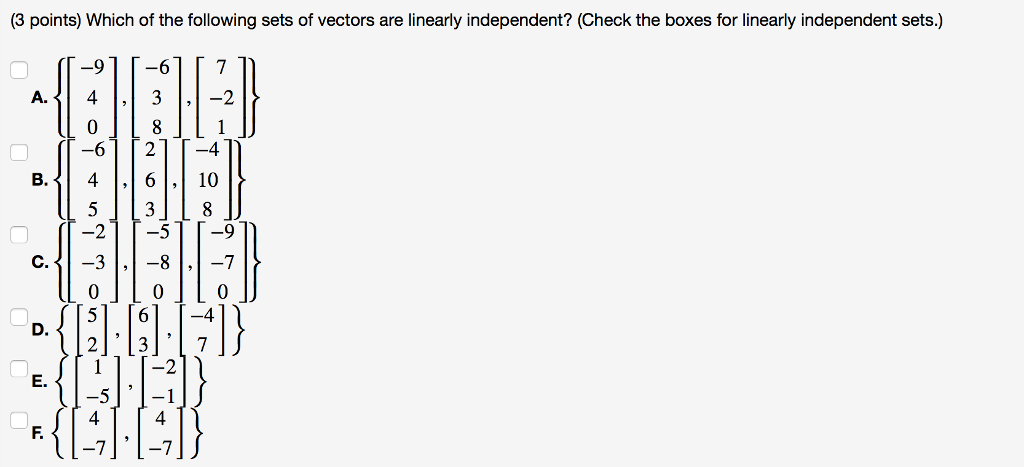 Solved (3 points) Which of the following sets of vectors are | Chegg.com