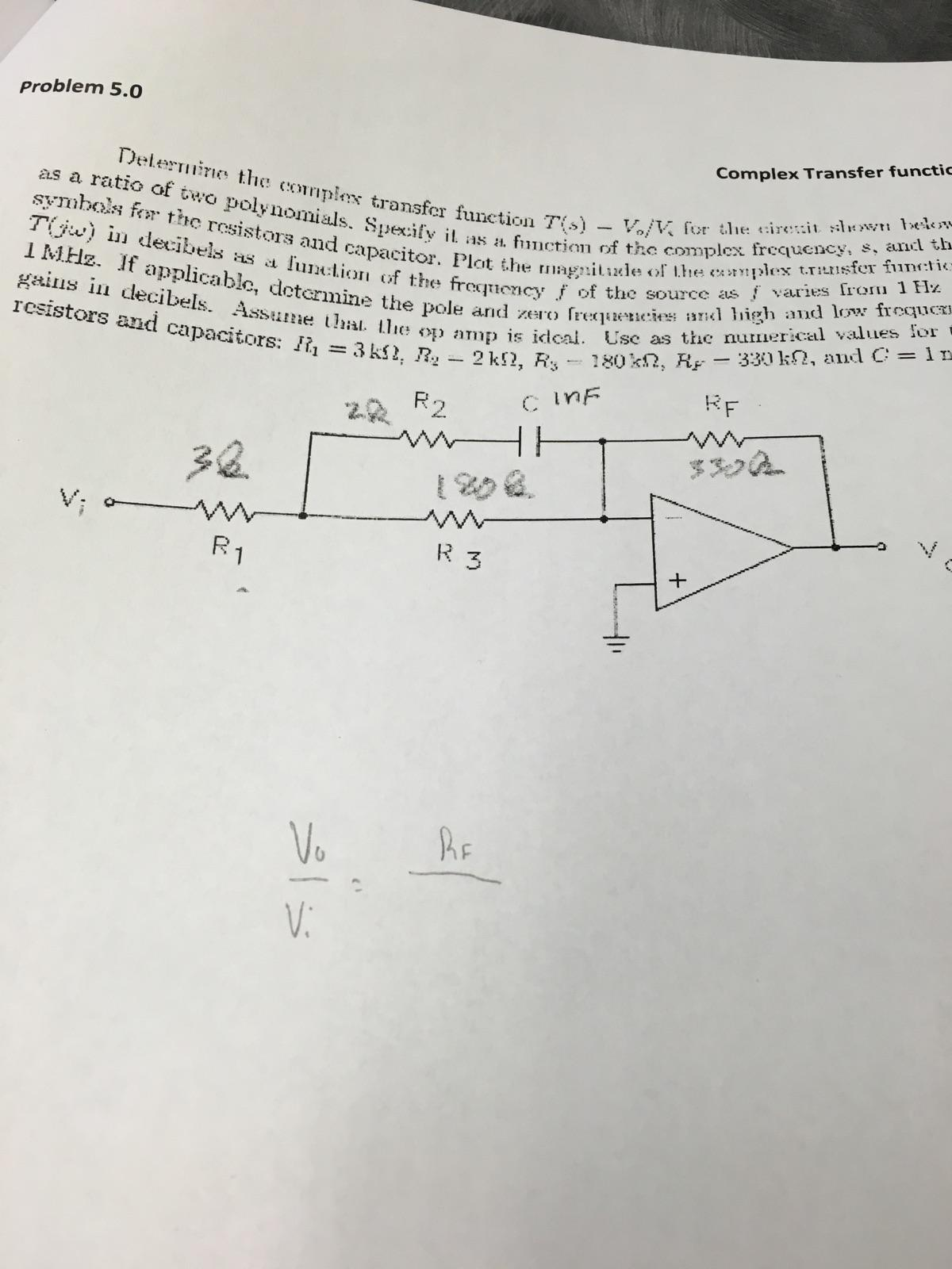 Solved Determine the complex transfer function T(s)- Vo/V | Chegg.com